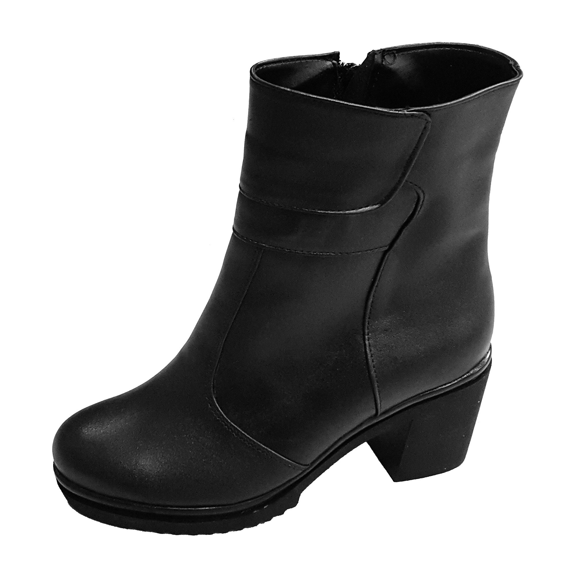 Cizme scurte cu toc gros din piele naturala Bianca, negru, 36 - eMAG.ro