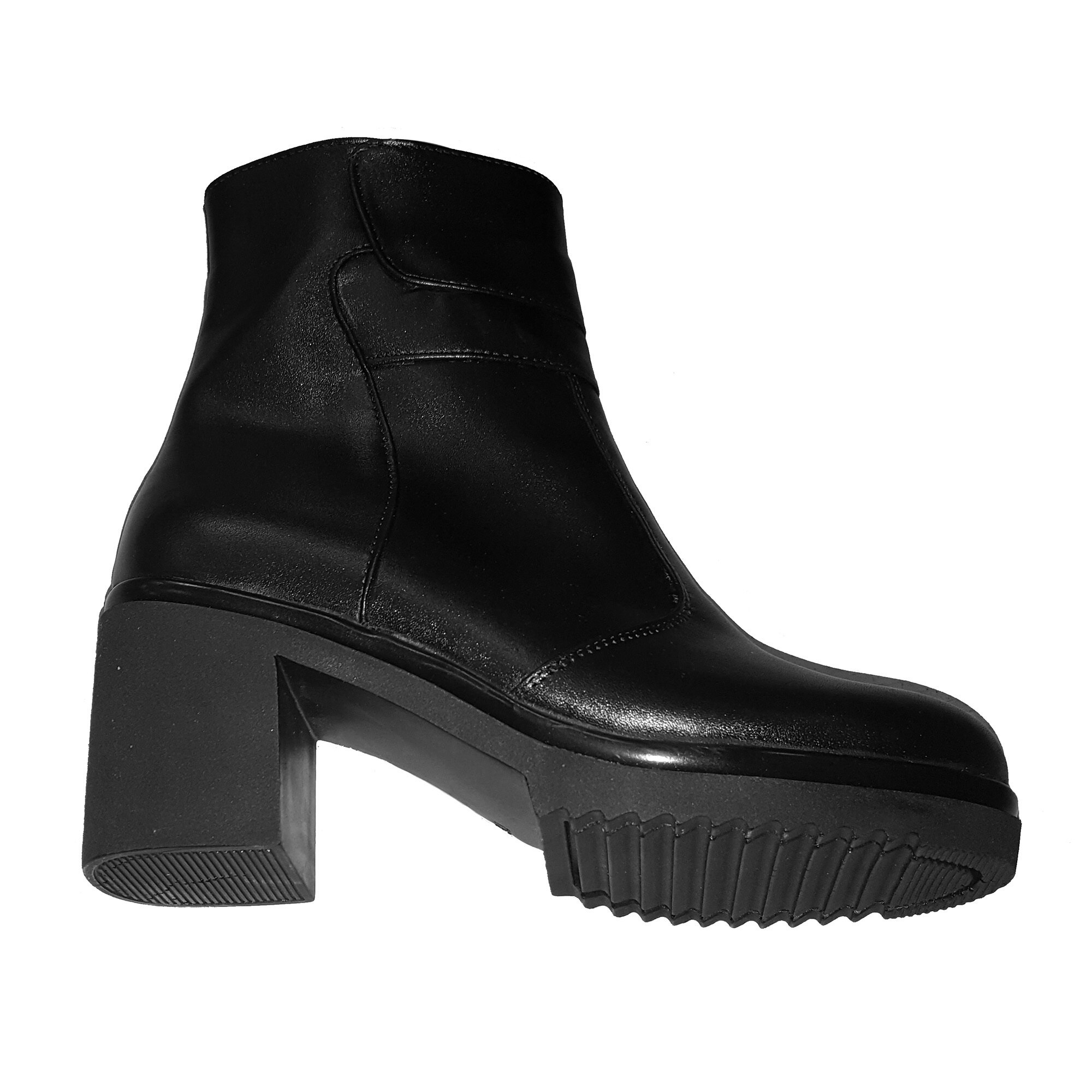 Cizme scurte cu toc gros din piele naturala Bianca, negru, 36 - eMAG.ro