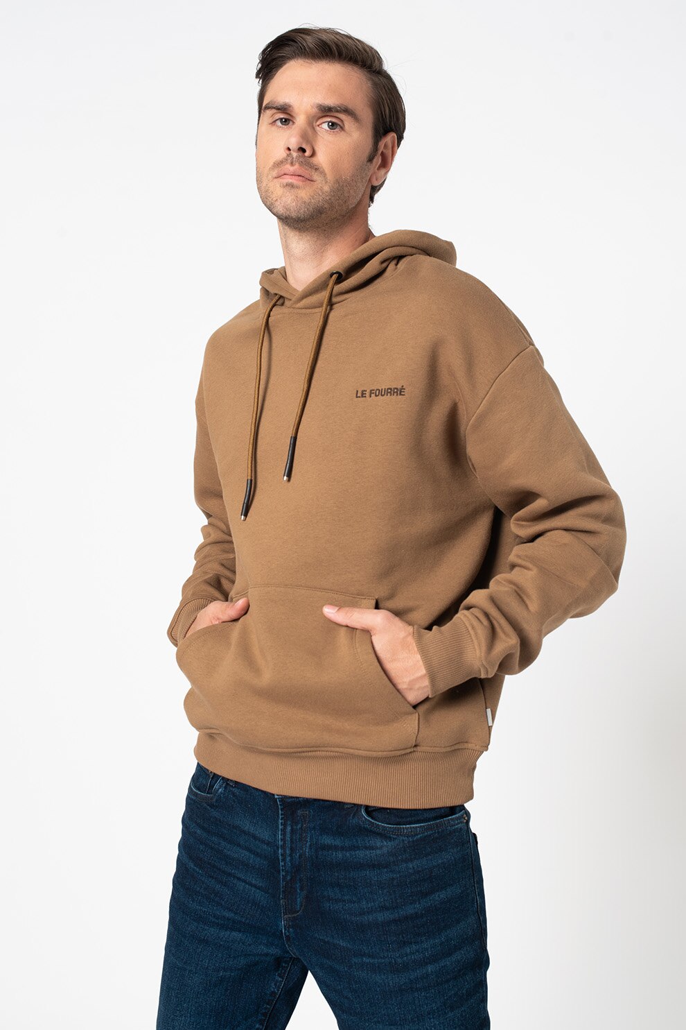 !Solid, Hanorac boxy fit cu buzunar kangaroo Voiney, Cafeniu, XL - eMAG.ro