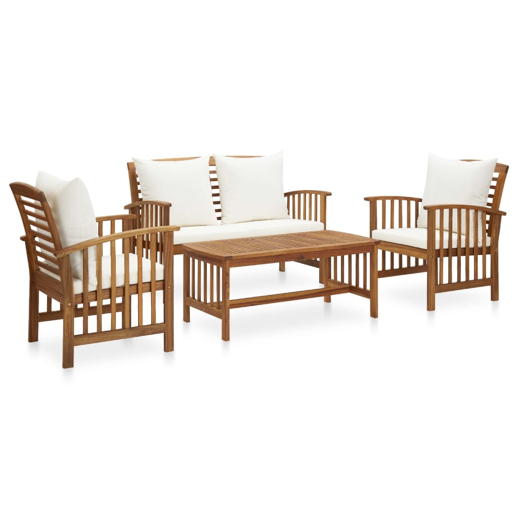Set mobilier de gradina cu perne, vidaXL, 4 piese, lemn masiv de acacia ...