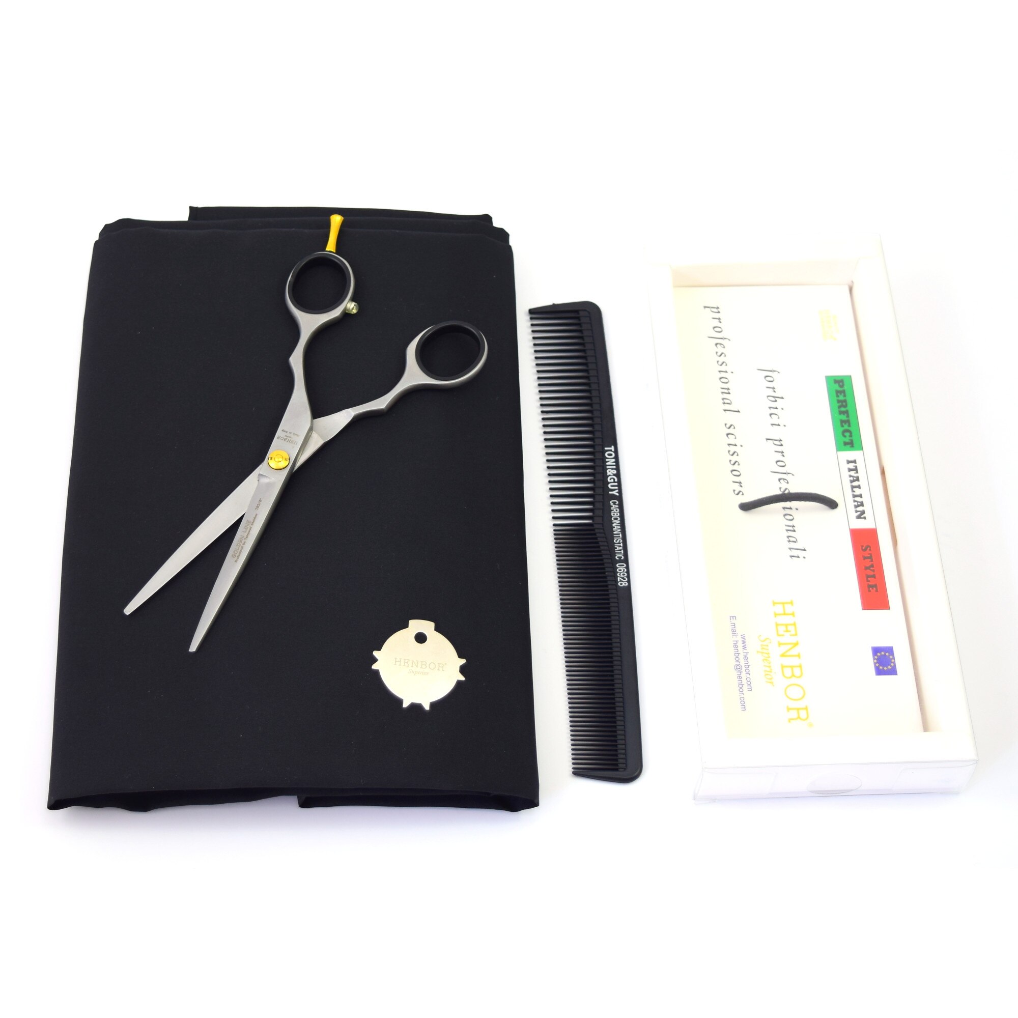 Set frizerie coafor Henbor Golden Line model Ario07, 3 piese, cu ...