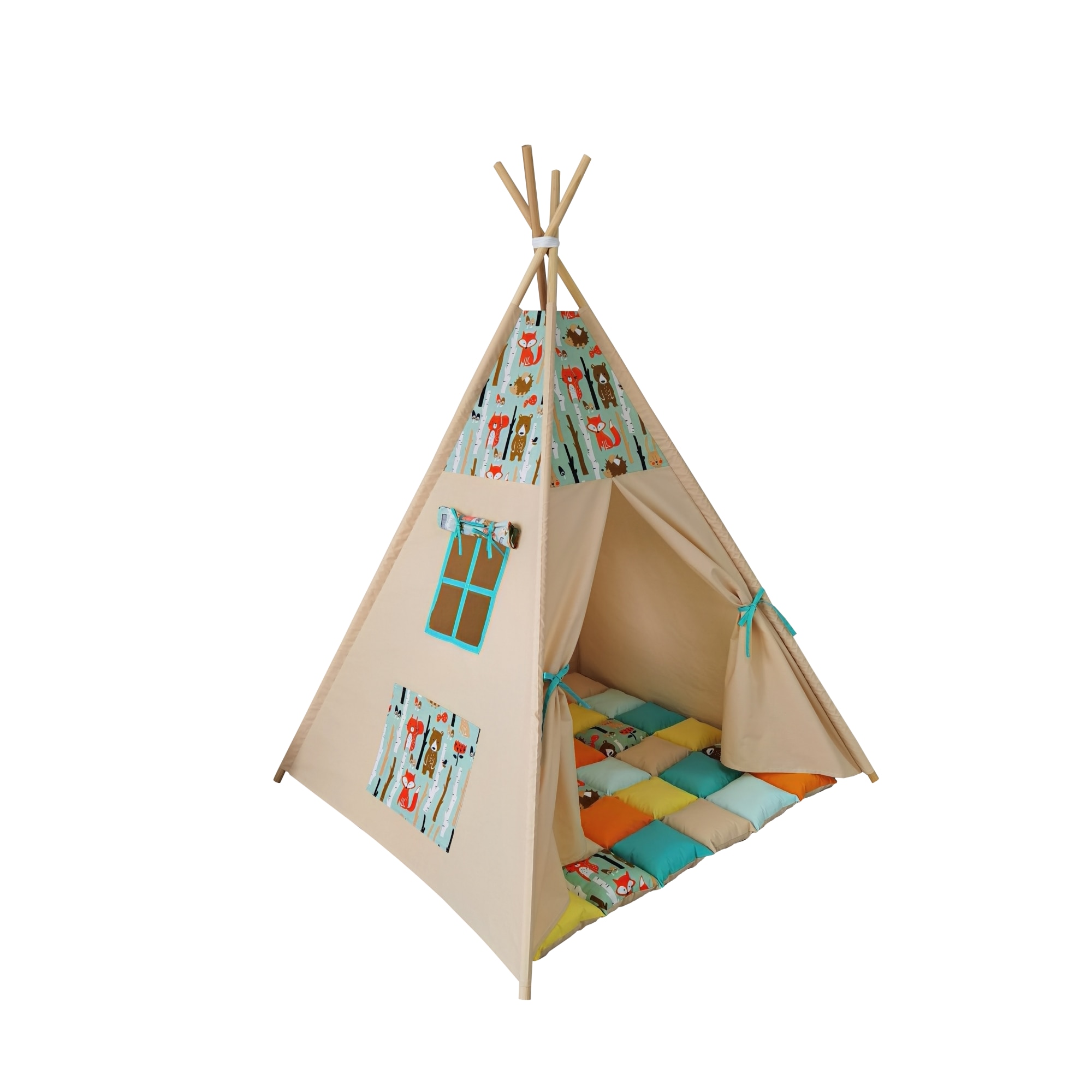 Set cort teepee si saltea Best Forest Friends, 100x100x160cm - eMAG.ro