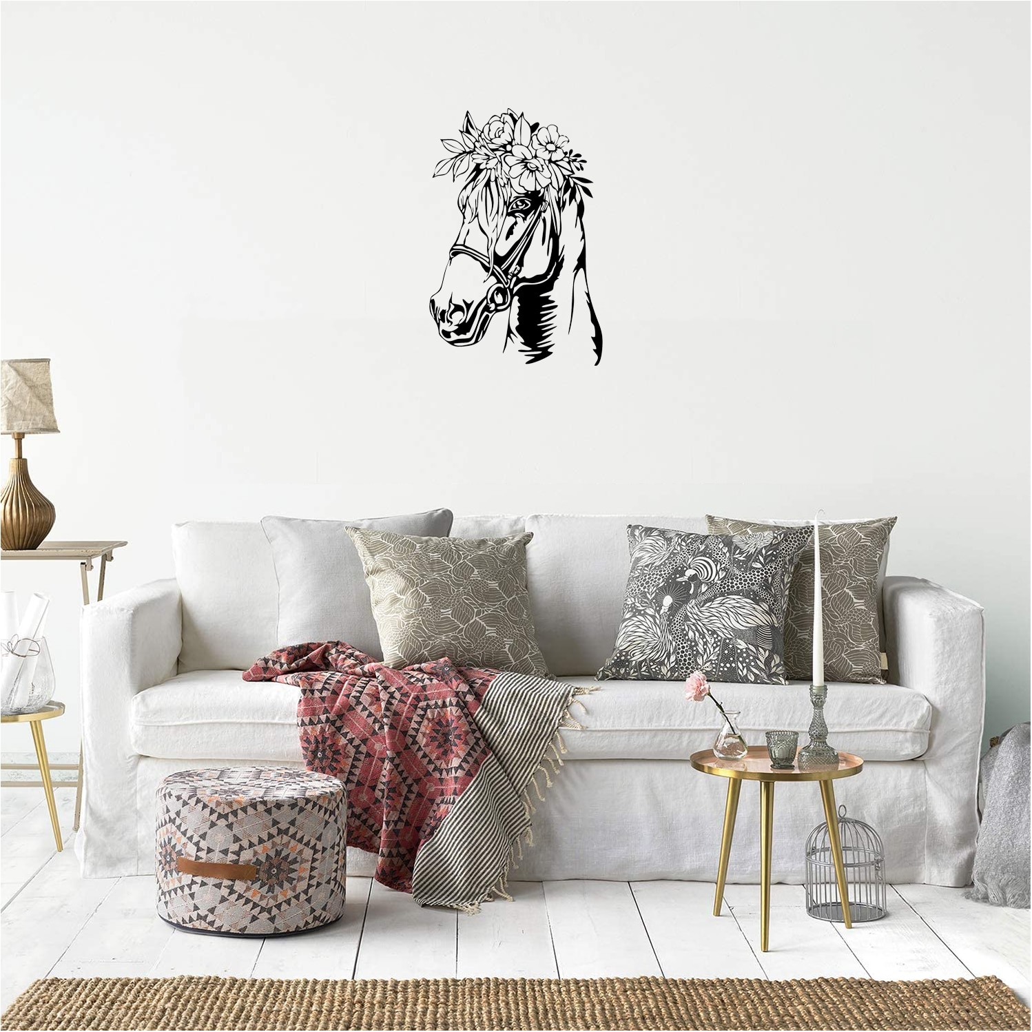 Decor perete Cap de Cal cu Flori HH750 din lemn 35x53 cm - eMAG.ro