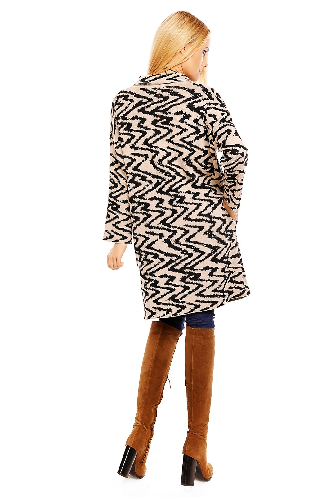 Cardigan calduros cu model in zig zag, maro marimea uni - eMAG.ro