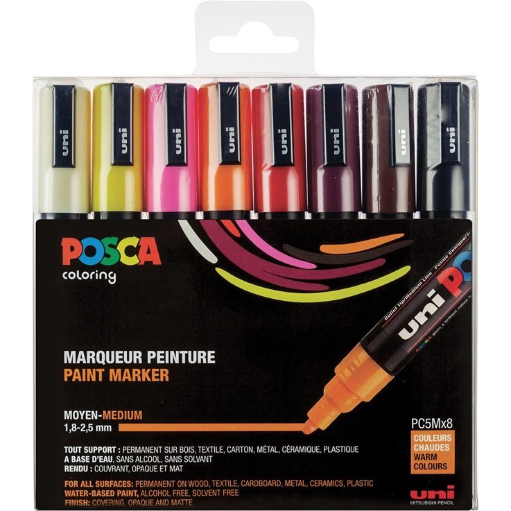 Set carioci Posca, PC5M, Medium Tip, Culori Calde, 8 bucati - eMAG.ro
