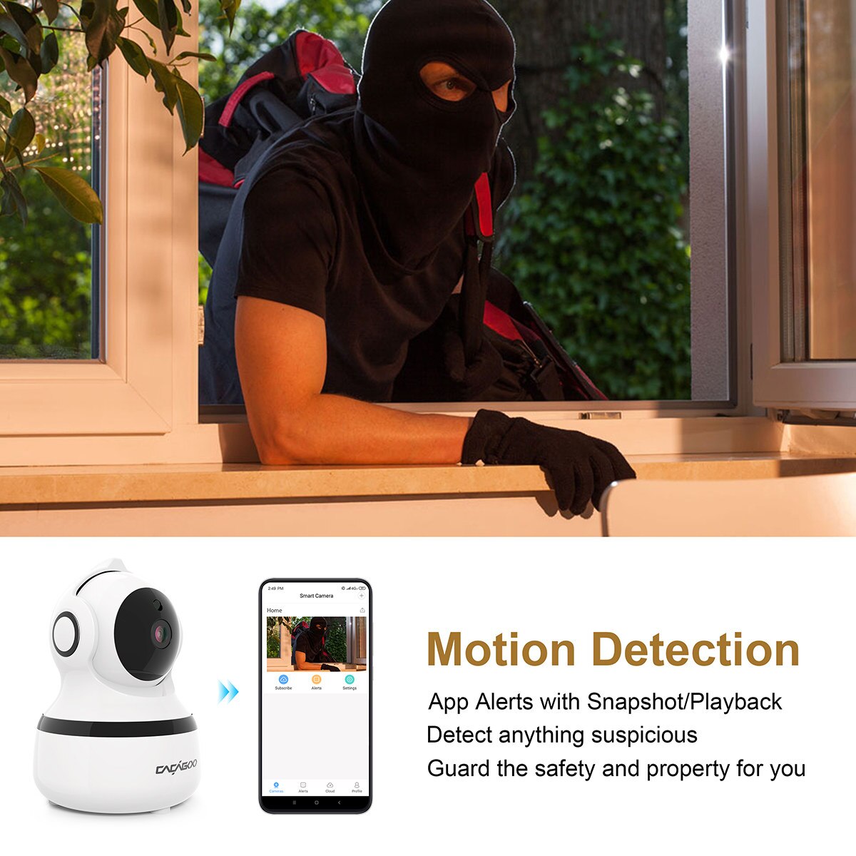 Камера за наблюдение Cacagoo S3344, Wi-Fi, Нощно виждане, 1080P HD, 360 ...