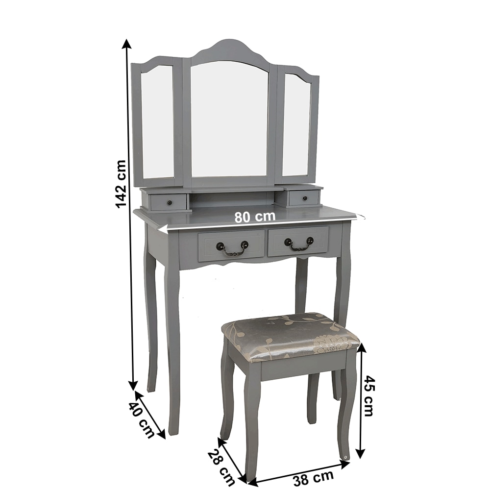 Set masuta de toaleta cu taburete gri,80x40x142 cm - eMAG.ro