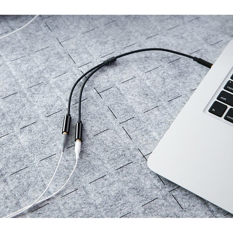 Cablu adaptor AUX Splitter mini jack 3,5 mm cu mufa microfon 20 cm ...