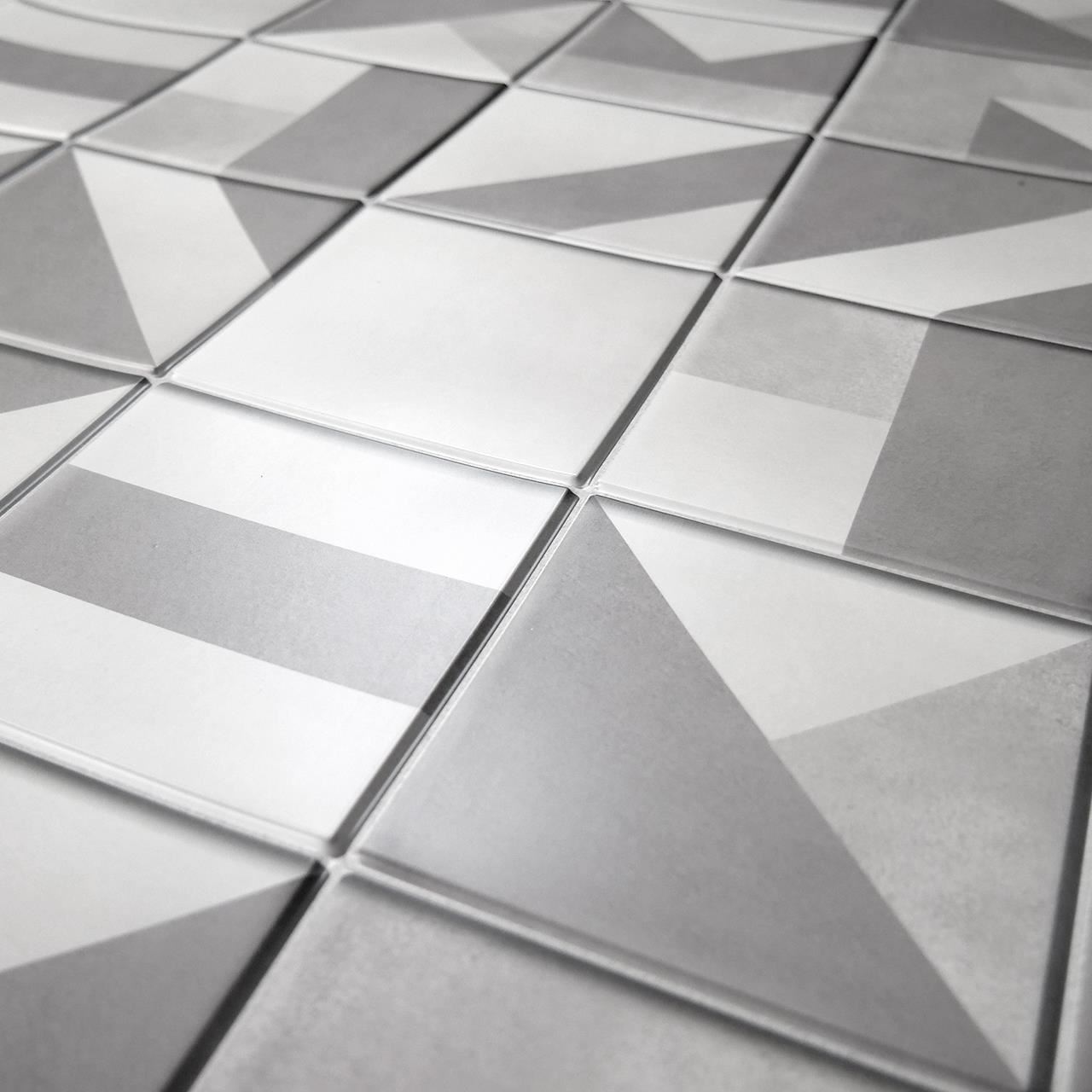 Декоративно пано, PVC, мраморна шарка, геометрично, бяло и сиво, 96x48 ...