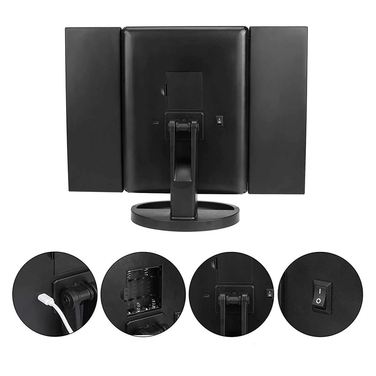 Tiessa® LED козметично огледало, идеално за грим, сензорен бутон, черно ...