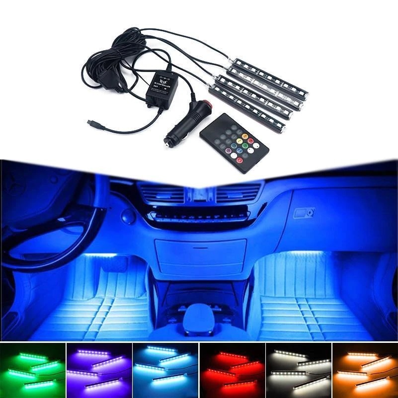 Kit iluminare ambientala auto banda LED RGB, interior masina, 4 benzi ...