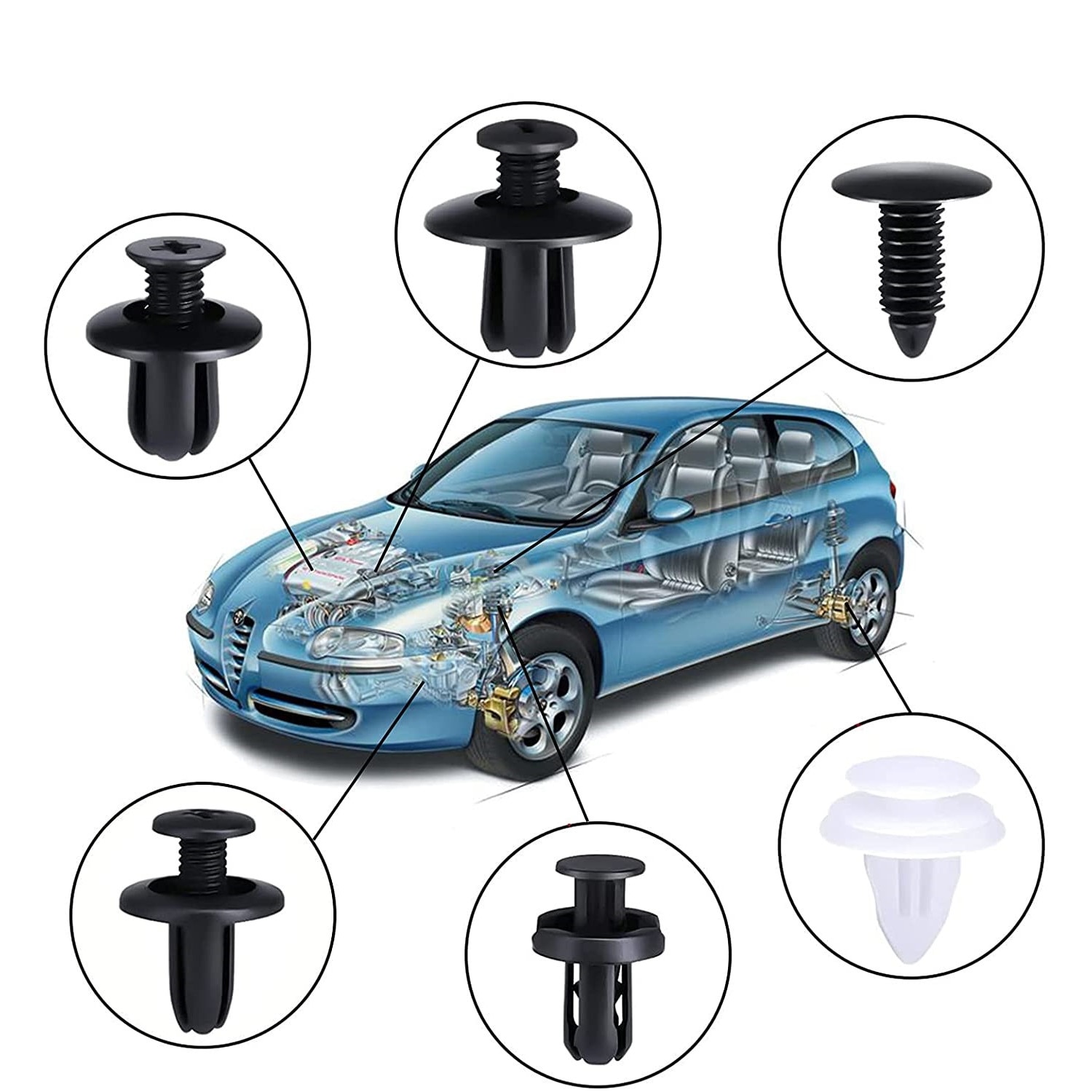 Set 100 clipsuri/ cleme auto de fixare, 6 dimensiuni, universale ...
