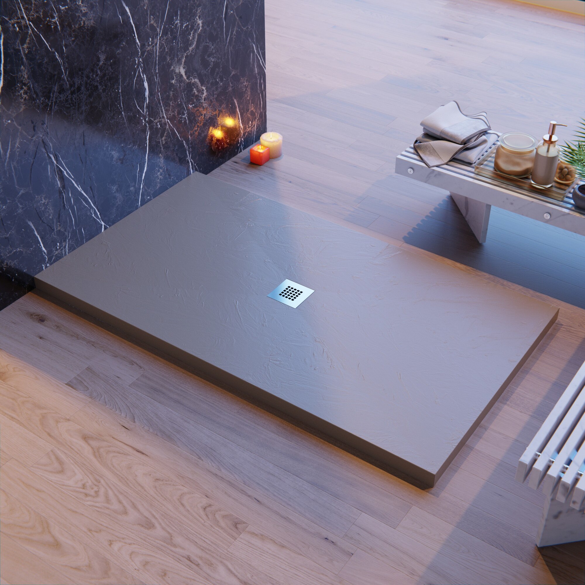 Cadita de dus Olimpo Docce Chic, Marmura minerala, 90x110 cm, Bej - eMAG.ro