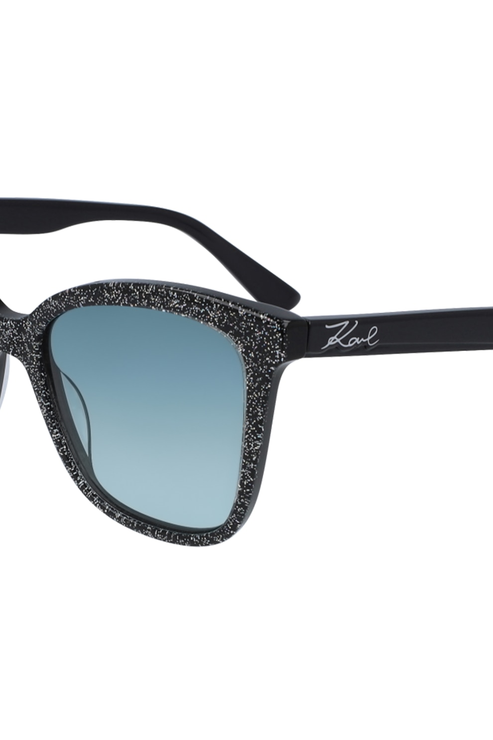 Karl Lagerfeld, Ochelari de soare patrati cu aspect stralucitor, Negru ...