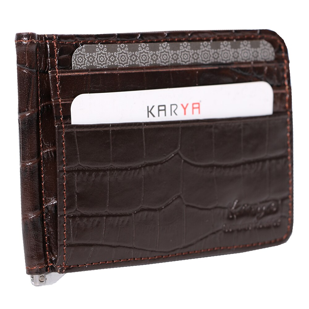 Port card unisex, din piele naturala, cu clapa metalica pentru bancnote ...