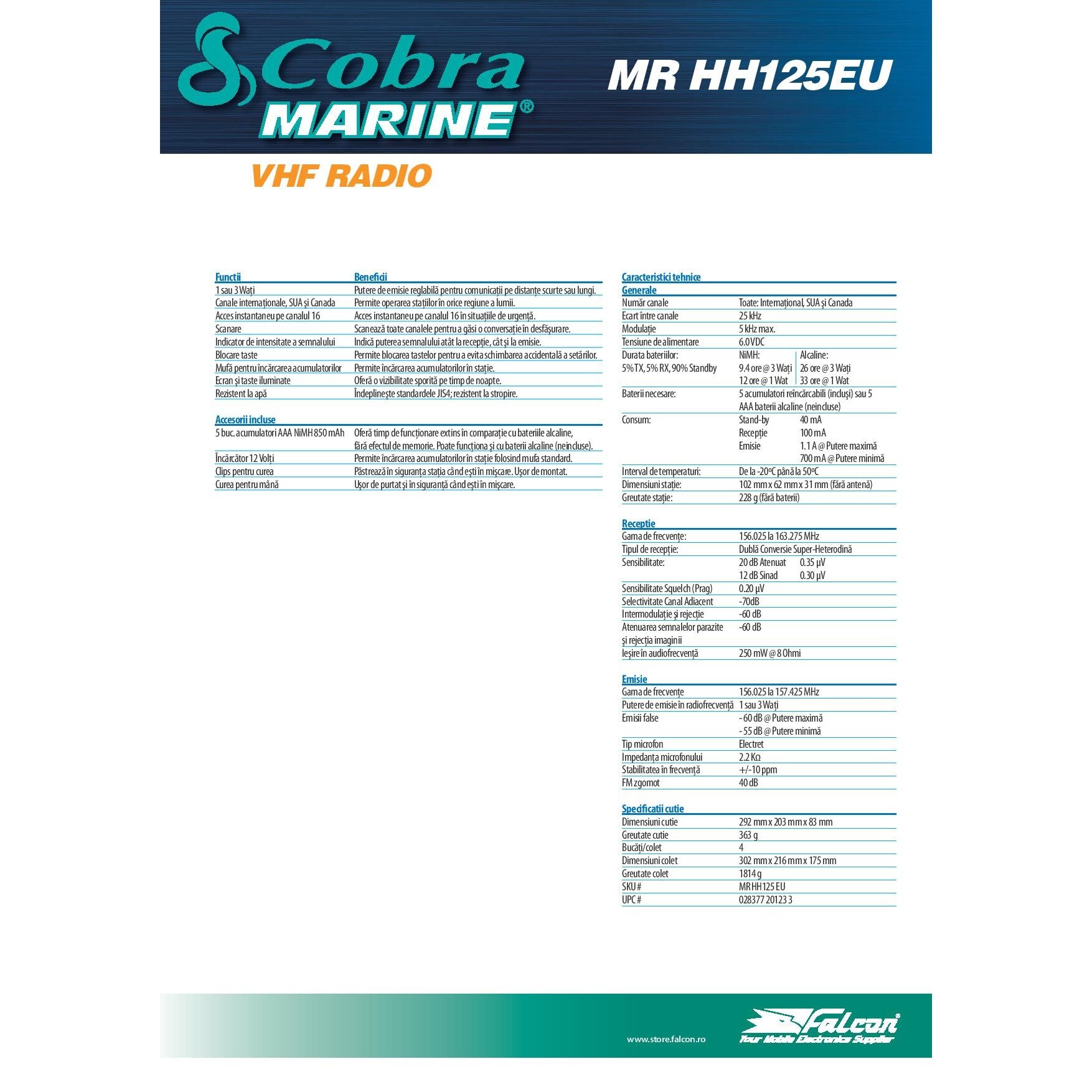 Statie radio receptie emisie - Cobra Marine MR HH 125 VP EU, Display ...
