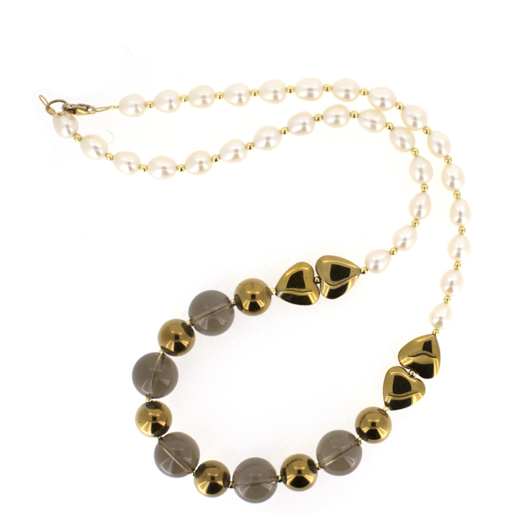 Colier cuart fumuriu 12 mm, hematit auriu colorat sfera si inima ...