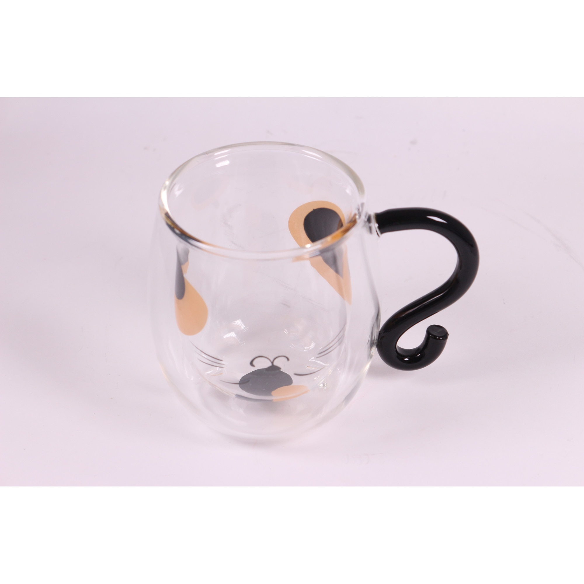 Cana din sticla, pereti dubli, termorezistenta, desen pisica tarcata ...