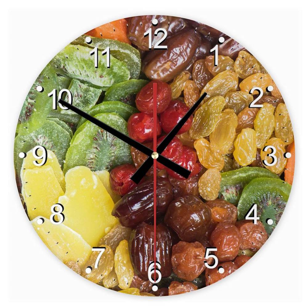 Ceas circular din sticla Fructe decorat 4, multicolor, 20 cm - eMAG.ro