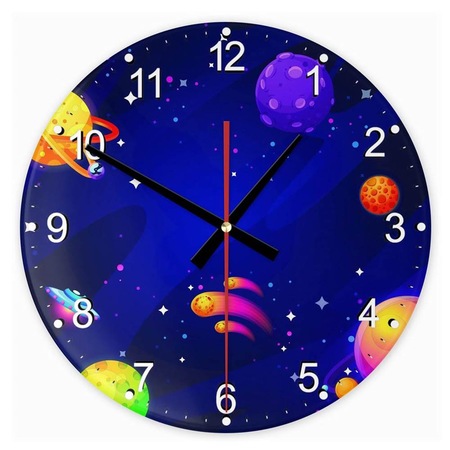 Ceas circular din sticla Spa?iul cosmic decorat 88, multicolor, 20 cm ...