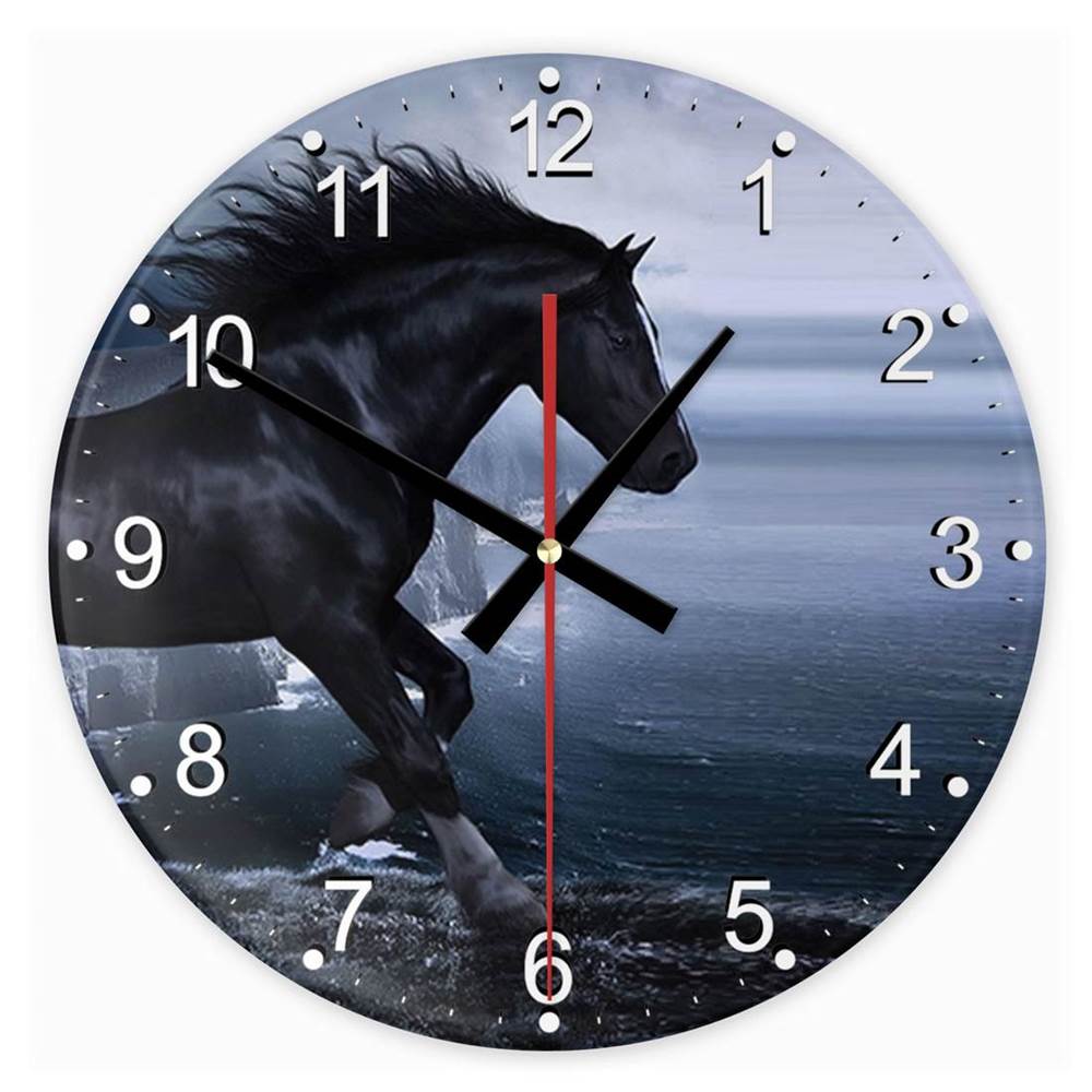 Ceas circular din sticla Cal decorat 2, multicolor, 20 cm - eMAG.ro