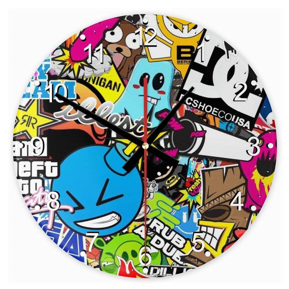 Ceas circular din sticla Graffiti 80, multicolor, 20 cm - eMAG.ro