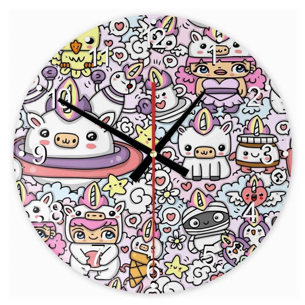 Ceas circular din sticla Graffiti 93, multicolor, 20 cm - eMAG.ro