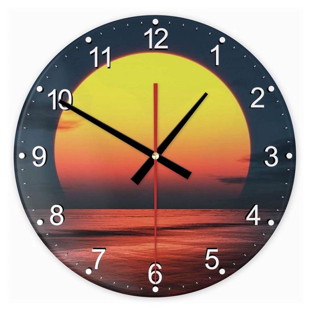 Ceas circular din sticla Apus de soare decorat 27, multicolor, 20 cm ...