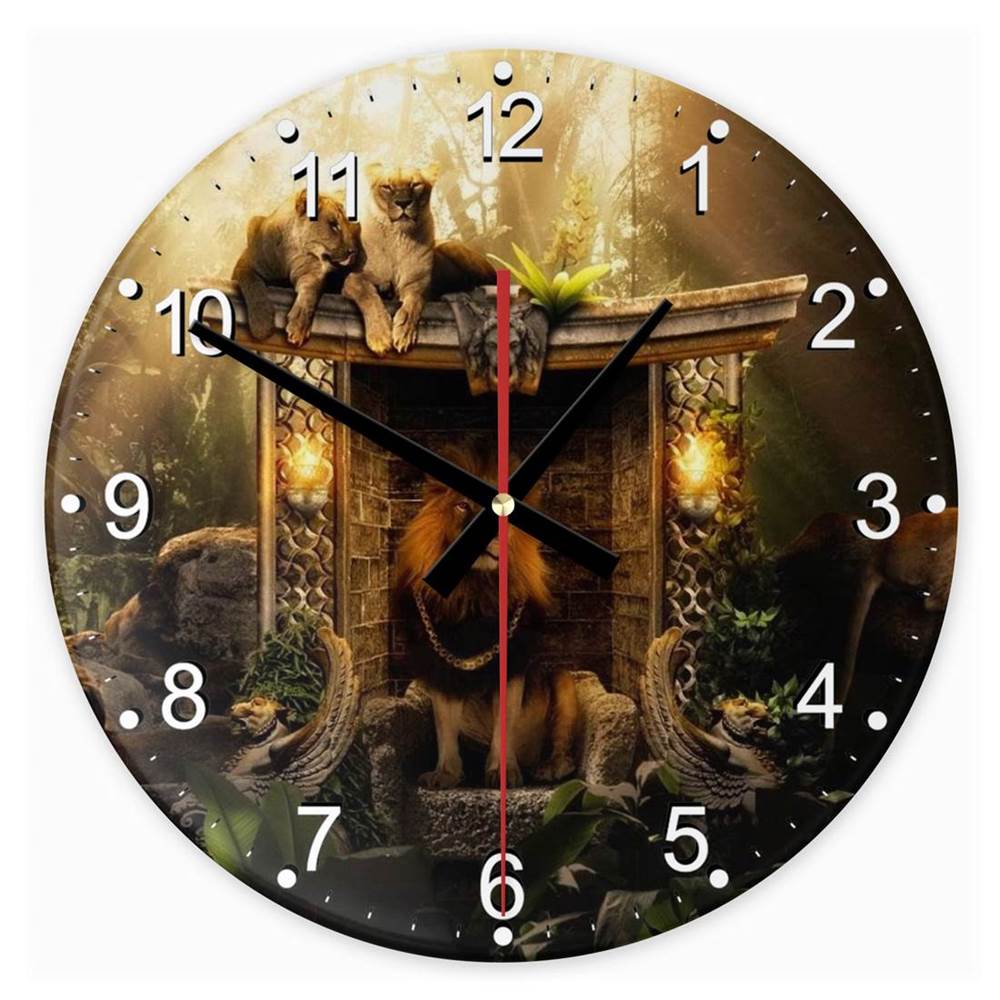 Ceas circular din sticla Leu decorat 56, multicolor, 20 cm - eMAG.ro