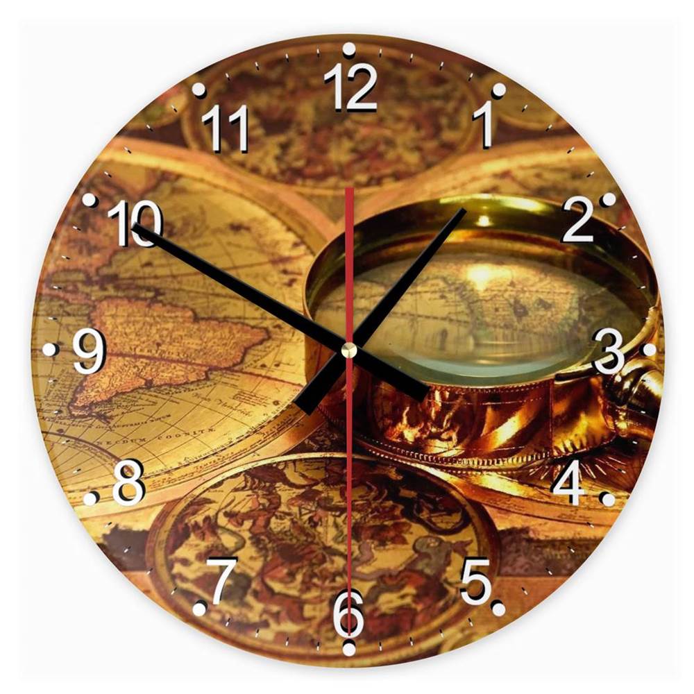 Ceas circular din sticla Retro Harta 79, multicolor, 20 cm - eMAG.ro