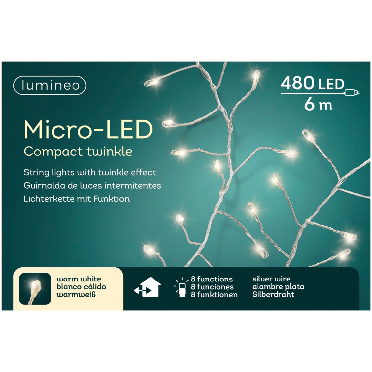 Instalatie Craciun Lumineo, 480 micro LED-uri, 600 cm, lumina calda, 8 ...
