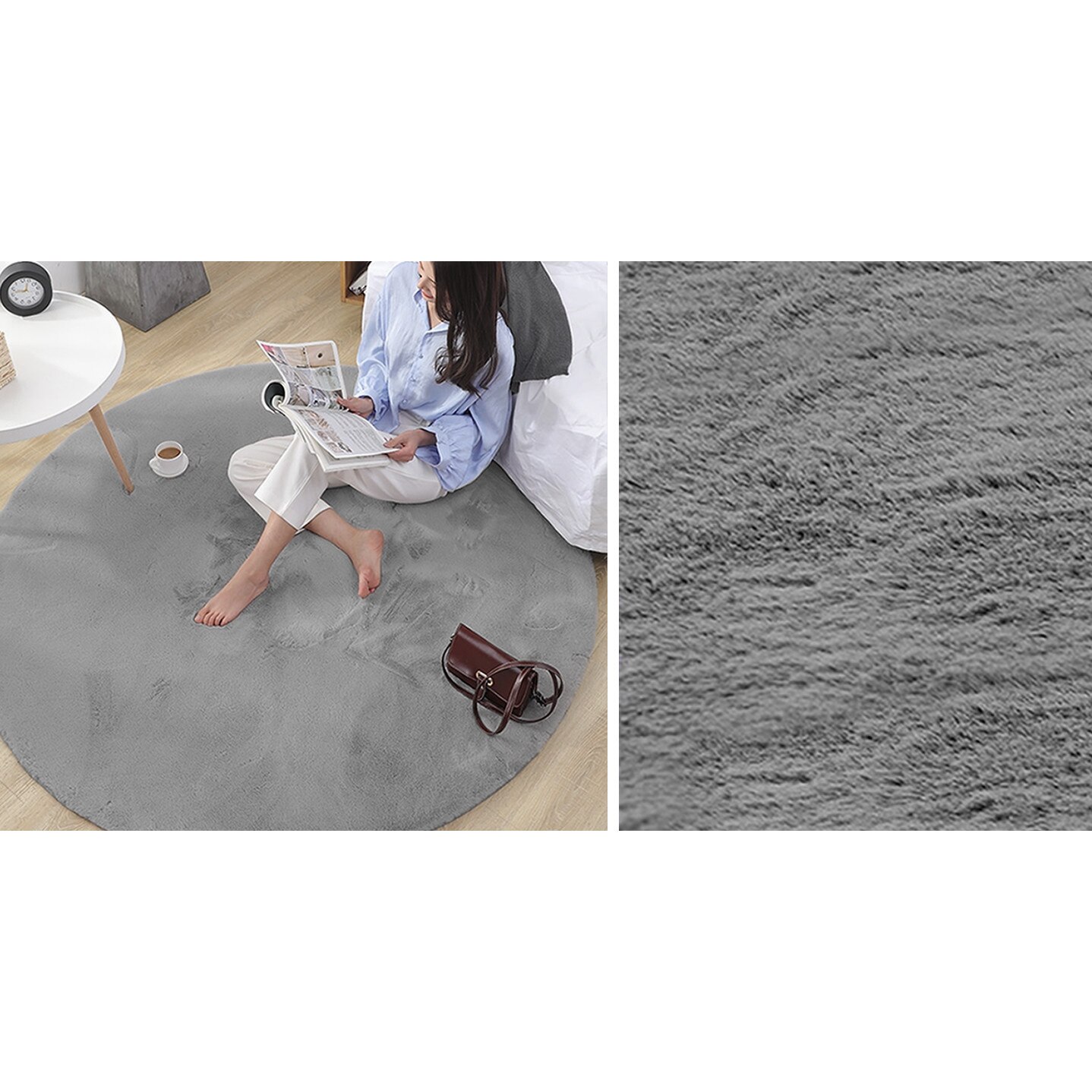 Covor Strado Rabbit 200x200, rotund moale de plus, Argintiu - eMAG.ro