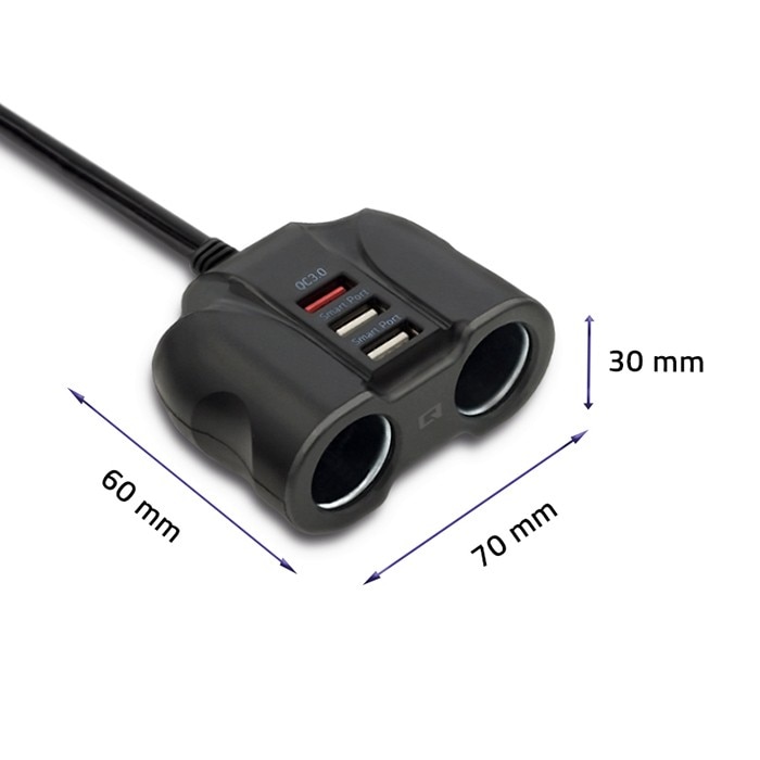 Adaptor priza pentru bricheta auto Qoltec, 12-24V, 52W, 2.4A, 2xUSB ...