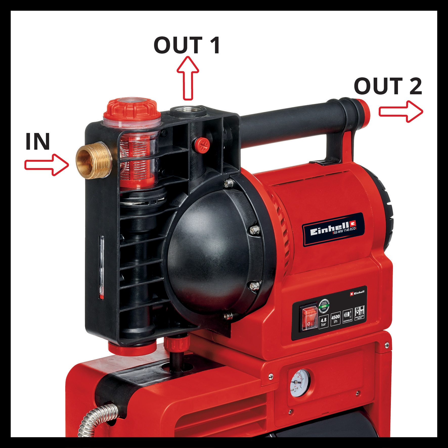 Hidrofor Einhell GE-WW 1145 ECO, 1100 W, debit maxim 4500 l/h, inaltime ...