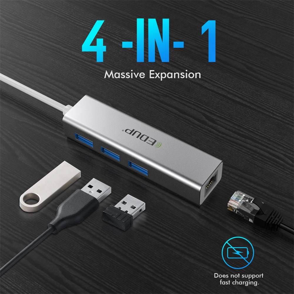 Hub USB EDUP portabil, 4-in-1 .USB 3.0 la Ethernet Rj45 Gigabit - eMAG.ro