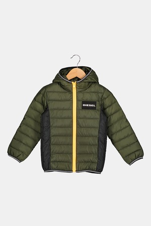 Diesel, Geaca matlasata cu gluga, Verde militar/Negru, 106 CM - eMAG.ro