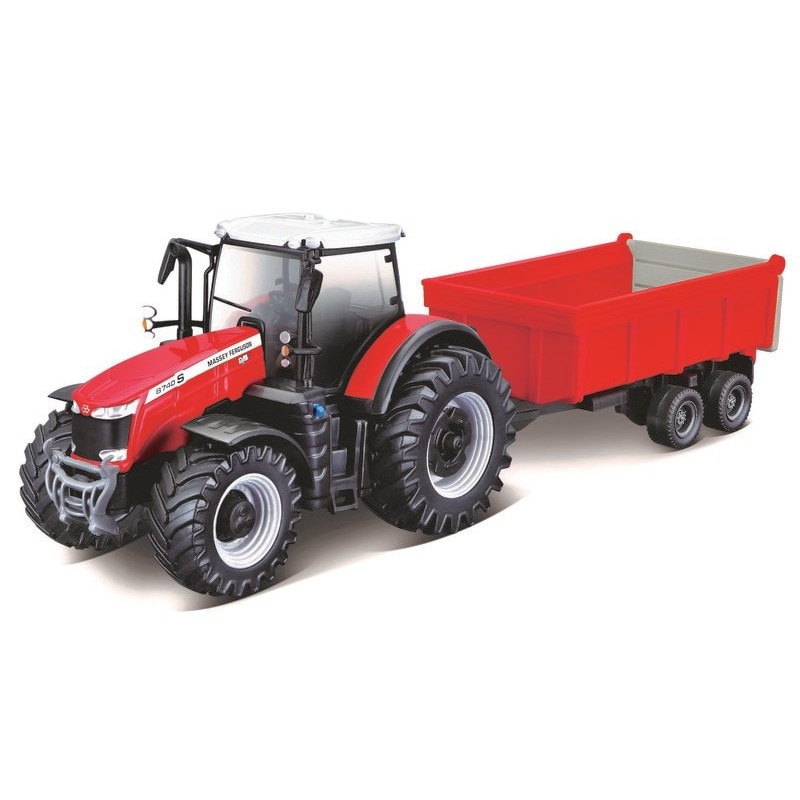 Macheta Tractor Massey Ferguson cu remorca - 1/50 Bburago - eMAG.ro