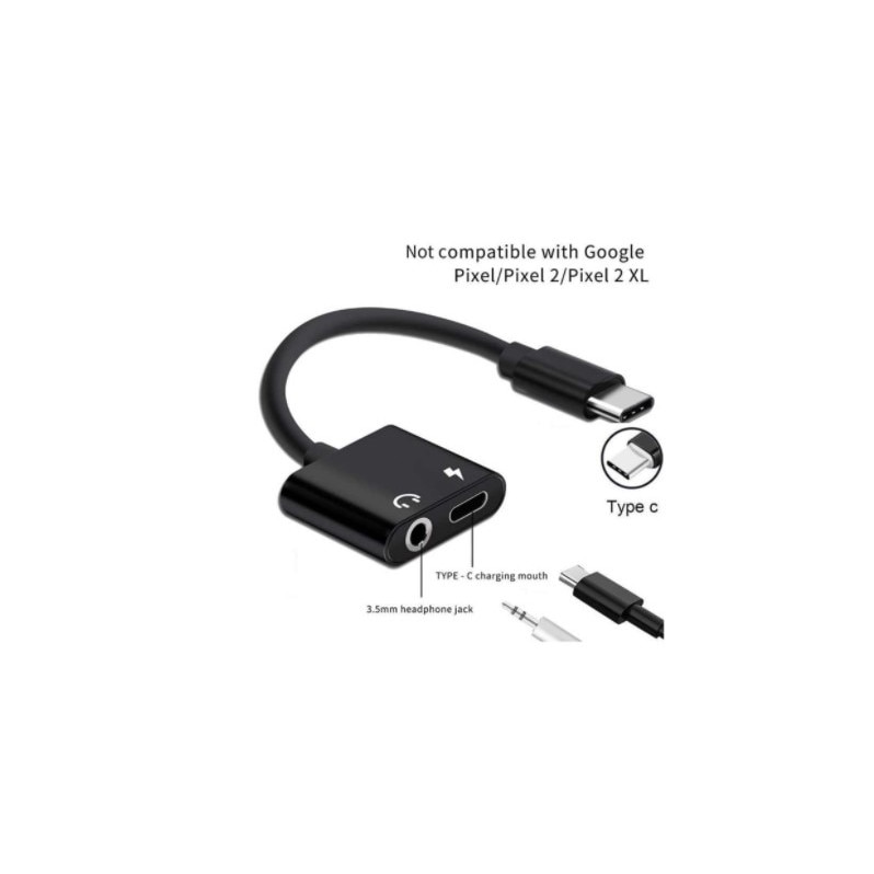 Adaptor casti si charger, USB Type C, 3,5 mm jack, Splitter, Negru ...