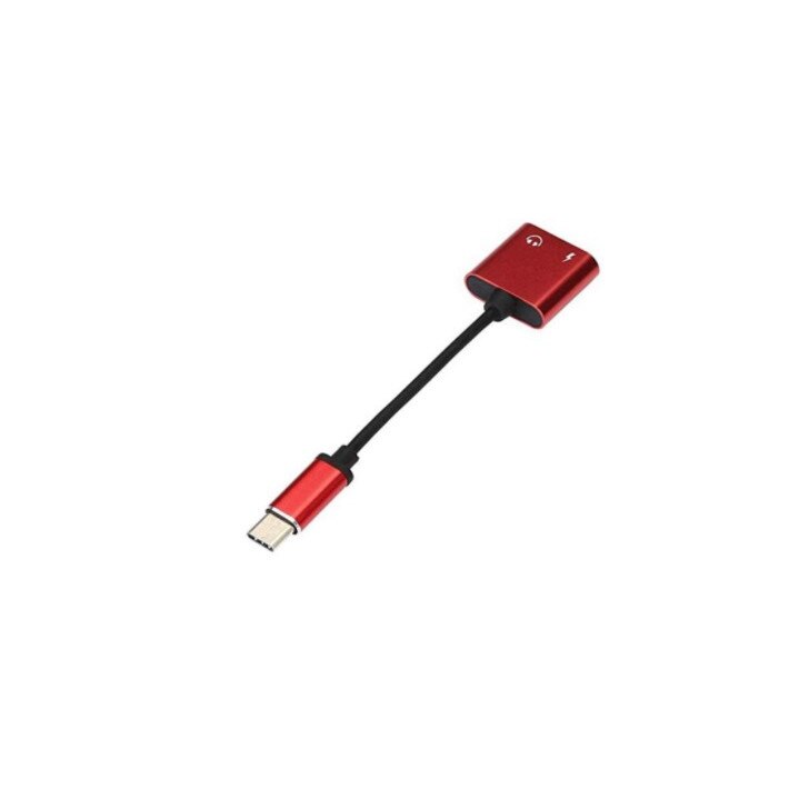 Adaptor casti si charger, USB Type C, 3,5 mm jack, Splitter, Rosu - eMAG.ro