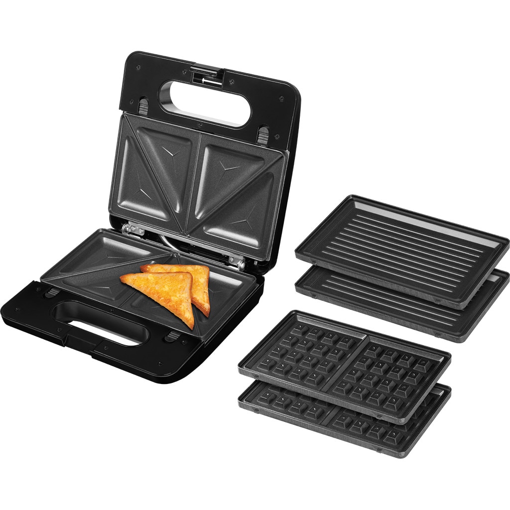 Sandwich-maker ECG S3173 3in1 Triangle, 750W, 3 tipuri de placi ...