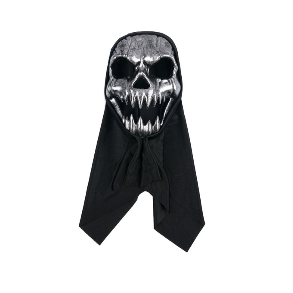 Masca de Halloween in forma de cap de schelet cu gluga, argintiu/negru ...
