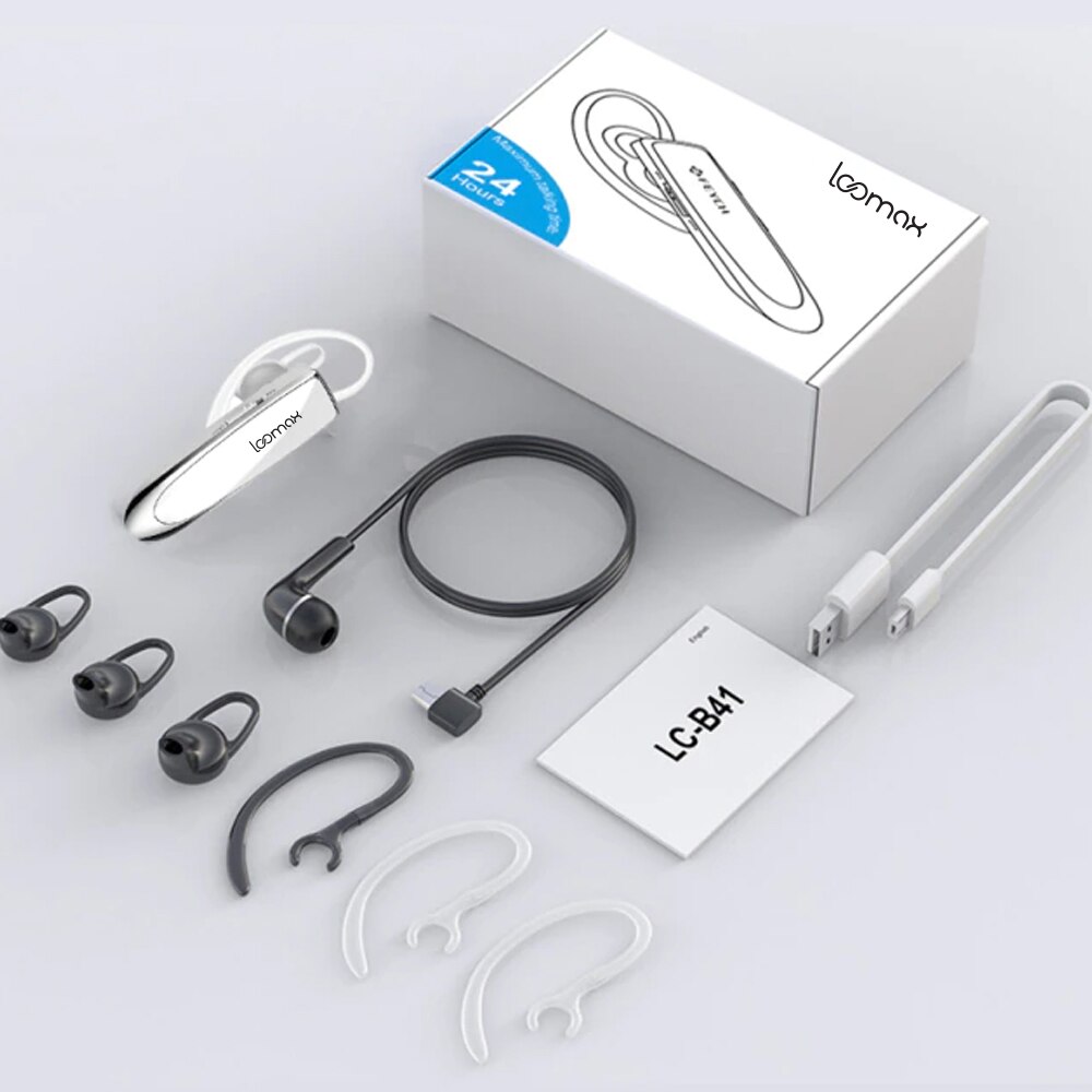 Bluetooth слушалки Loomax, Шумопотискане, HD глас, Multipoint, Бял ...