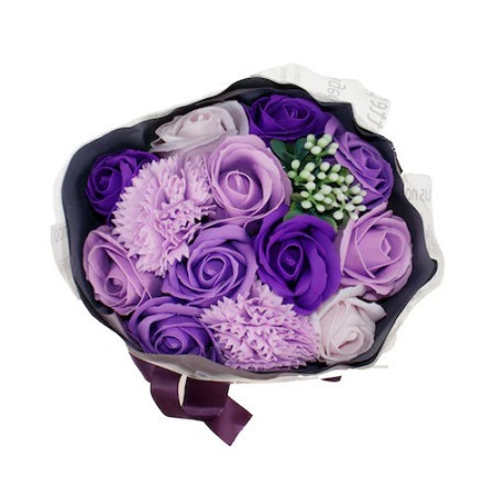 Buchet din trandafiri de sapun si garofite, Mov, 22 cm - eMAG.ro