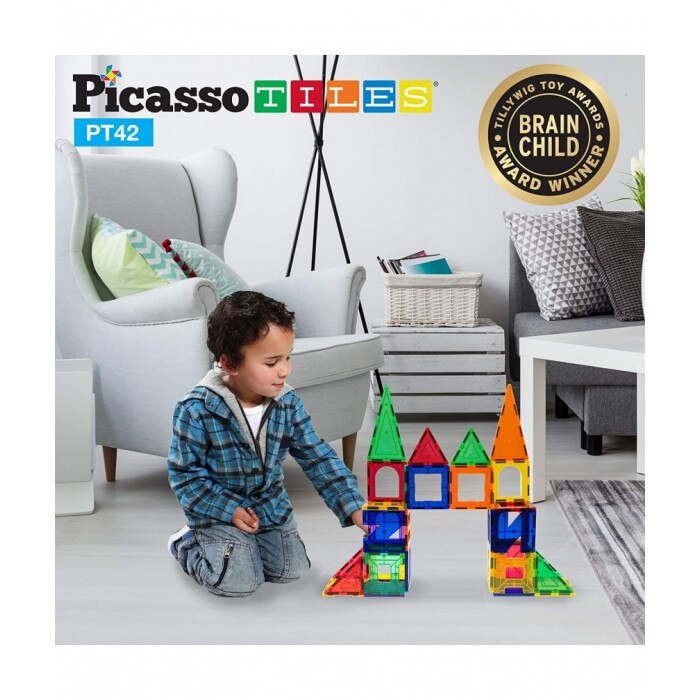 Set magnetic de construit, Picasso Tiles, 42 de piese, 6 forme diferite ...