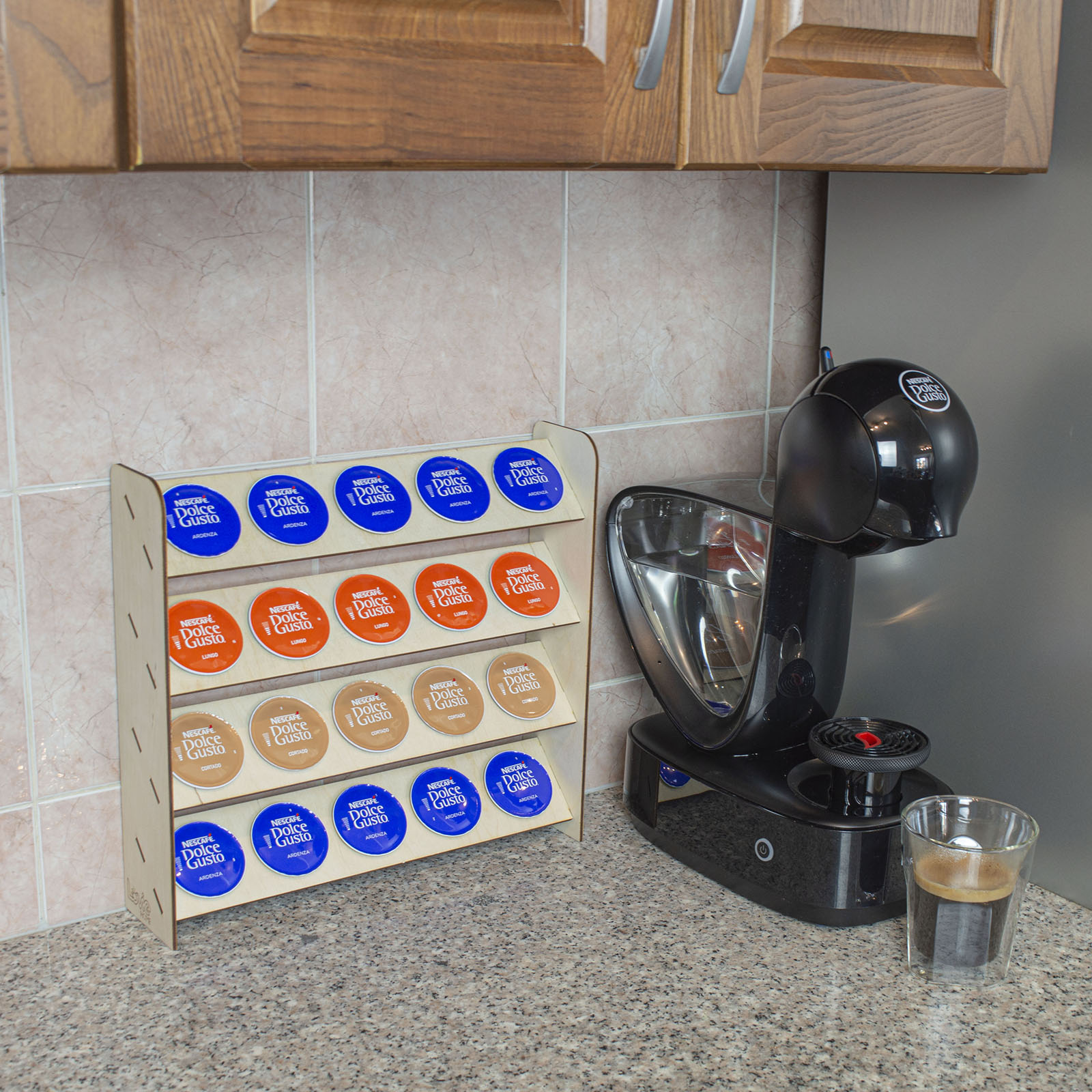 Suport capsule Dolce Gusto, Lovie, Lemn, Pentru 20 capsule, Bej - eMAG.ro