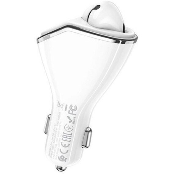 Casca Bluetooth HOCO E47, Cu Suport Incarcare Auto (2x USB, QC3), Alb ...