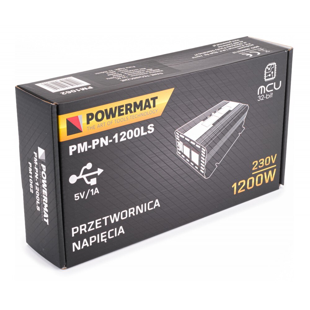 Преобразувател на напрежение Powermat PM-PN-1200LS PM1062, LCD, 12 V ...