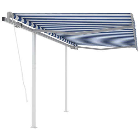 Copertina retractabila automat cu stalpi vidaXL, albastru/alb, 3x2,5 m ...