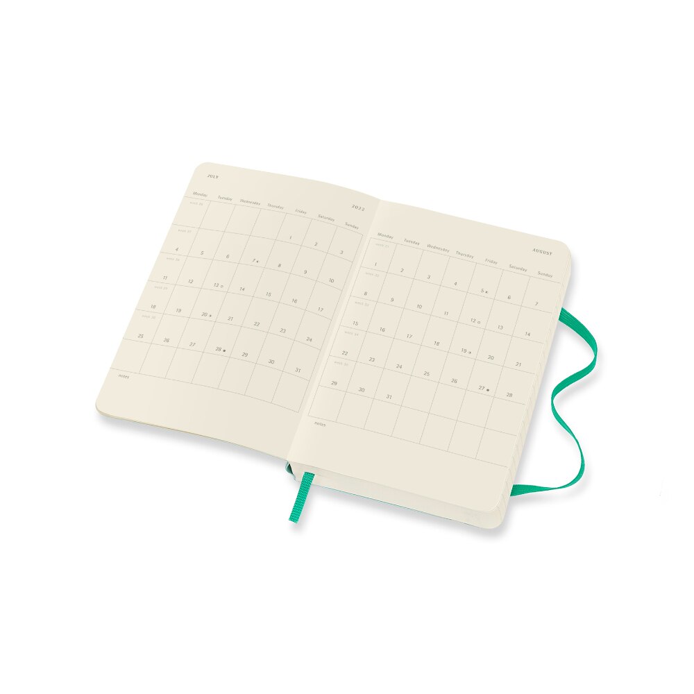 Calendar englezesc Moleskine, 12 Luni, 2022, 9x14 cm, Verde - eMAG.ro