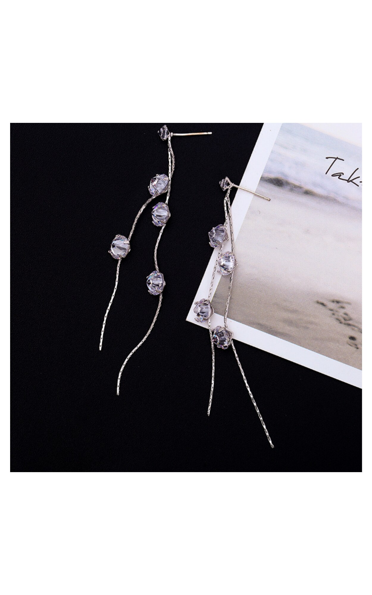 Cercei din argint 925 lungi cu cristale rotunde, cadou, aniversare, sarbatori, martisor - eMAG.ro